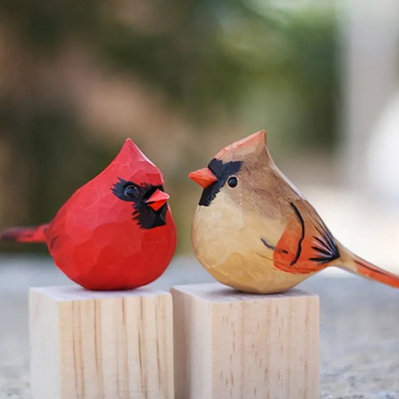 Art | New Precious Handmade Wood Carved Cardinal Couple Statues On ...